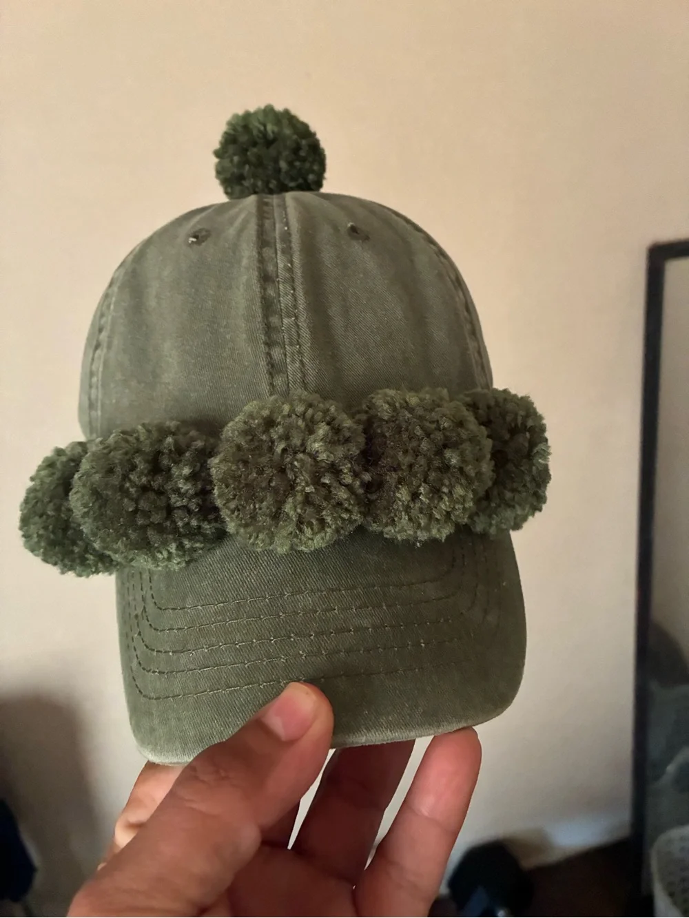 Accessories | Olive Green Pompom Baseball Cap | Poshmark